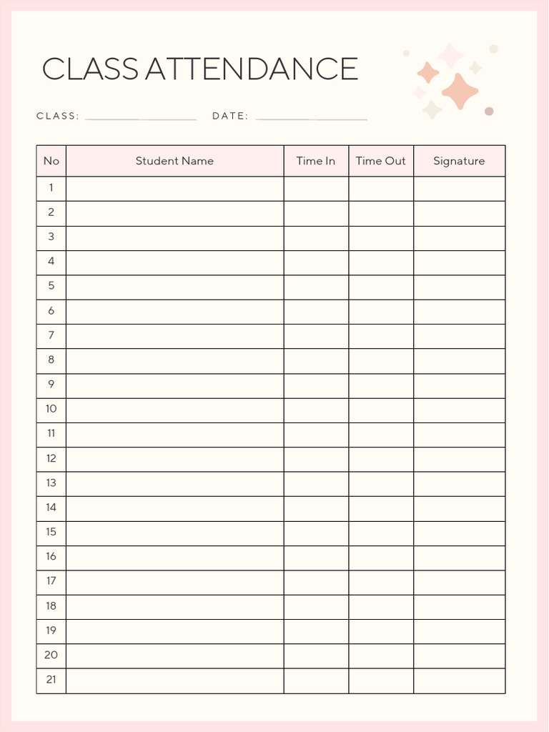Pink Modern Simple Class Attendance Sheet | PDF