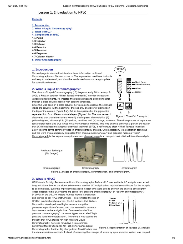 1 - Introduction To HPLC | PDF | High Performance Liquid Chromatography ...