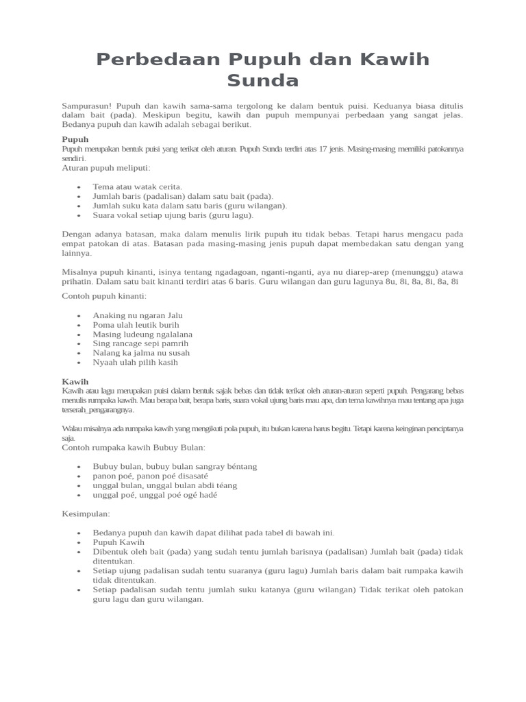 Perbedaan Pupuh Dan Kawih Sunda | PDF