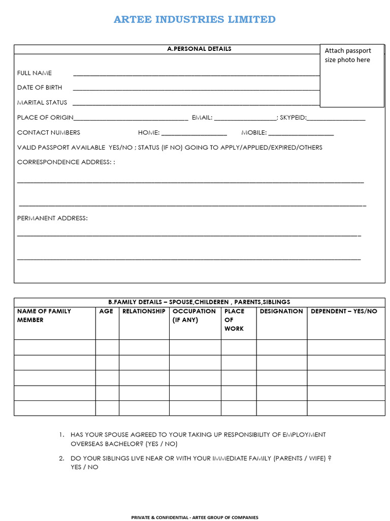 Artee Industries Employment Application Form | PDF
