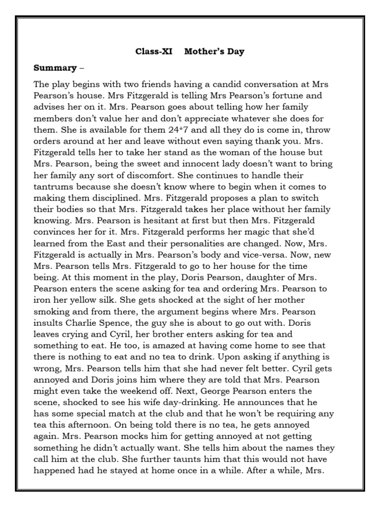 Class-XI Mother's Day Notes | PDF