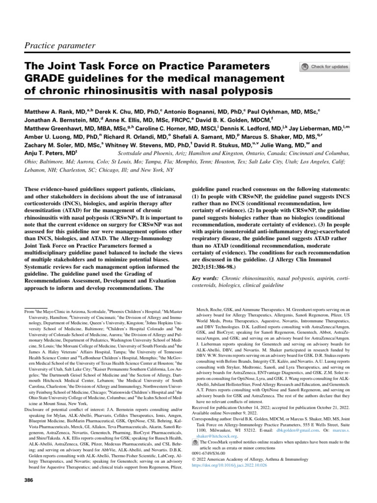 Chronic Rhinosinusitis Guideline | PDF