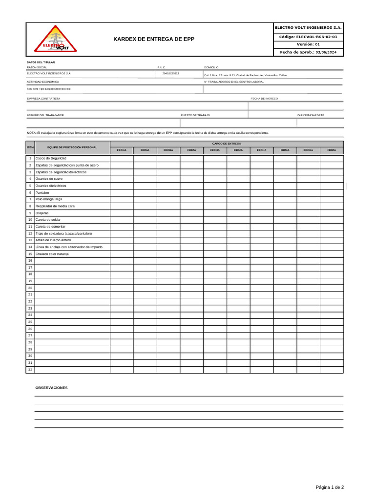 Kardex de Entrega de EPPS | PDF