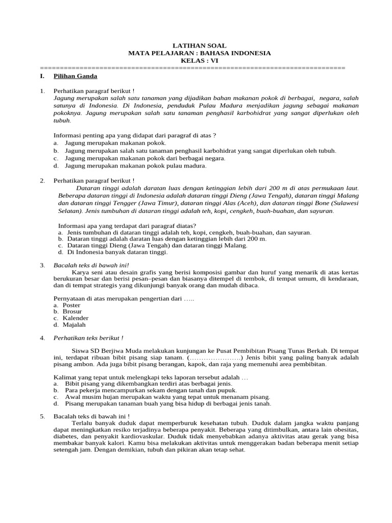 LATIHAN SOAL Bindo | PDF