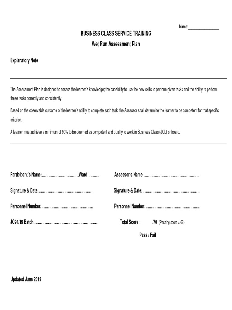 JC99 Wet Run Assessment | PDF