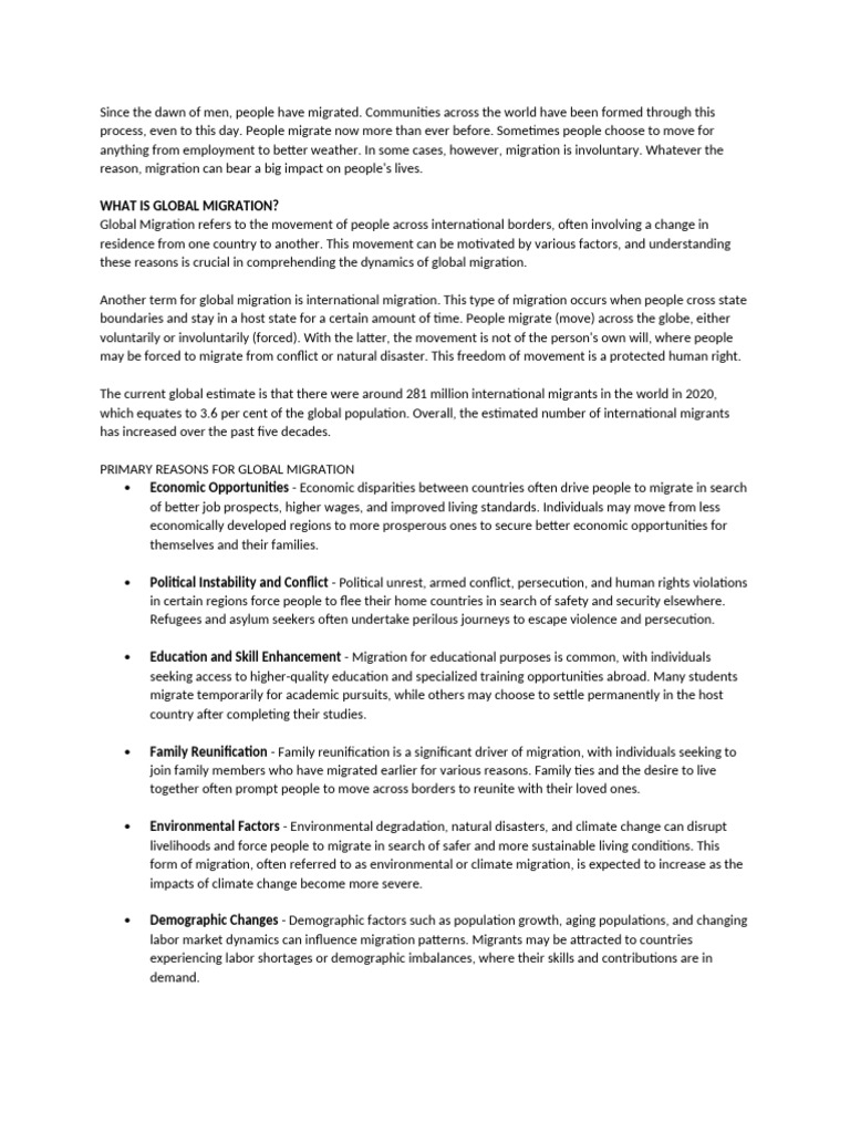 Global Migration | PDF | Human Migration | Finance & Money Management