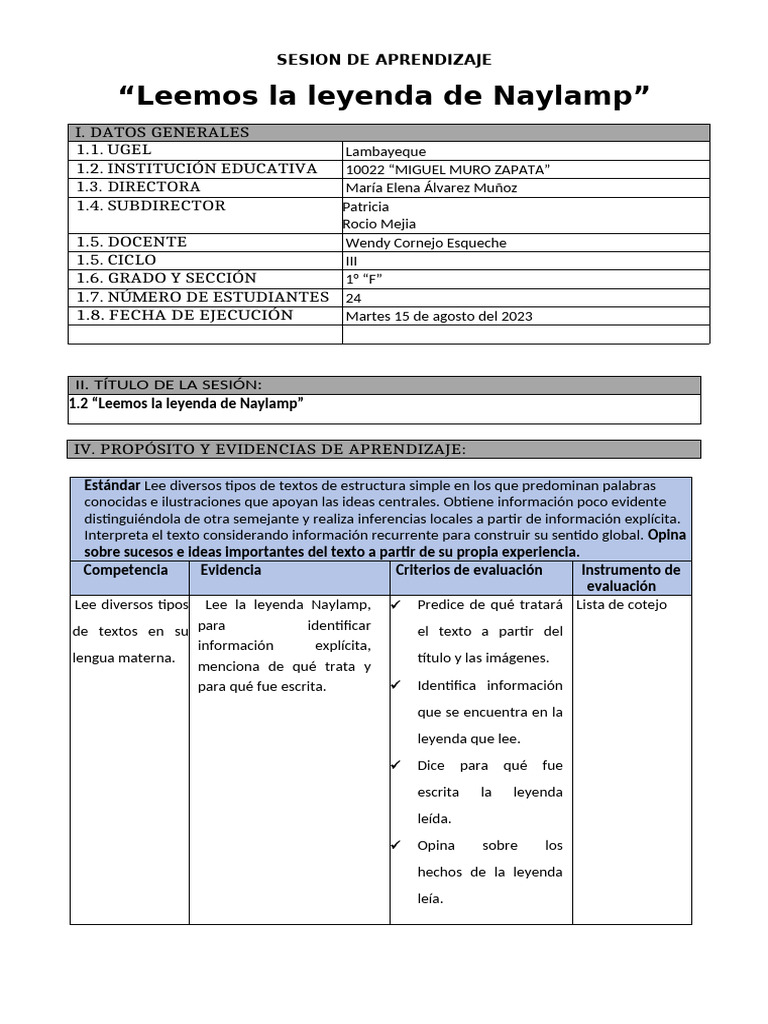 Sesion 2 Leemos La Leyenda de Naylam | PDF