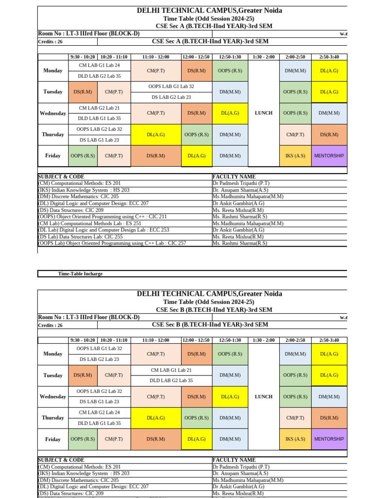Revised Time Table_Version 1.7(2024-25) Odd Session | PDF