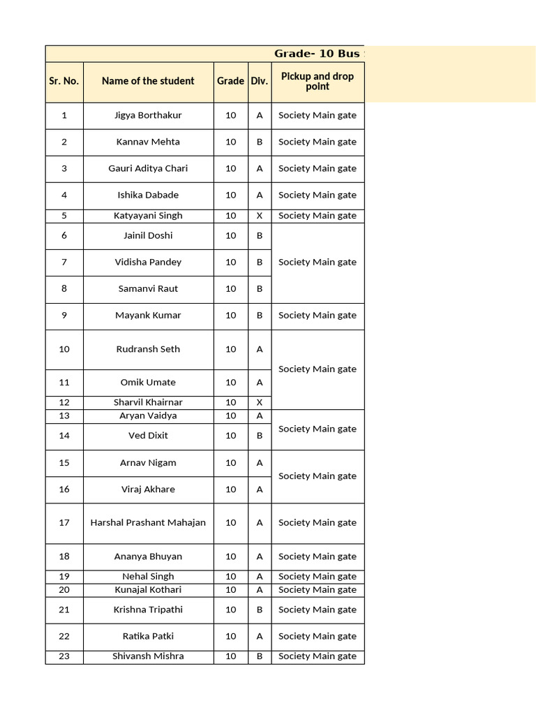 Grade-X Bus Student List-2024!25!1 | PDF