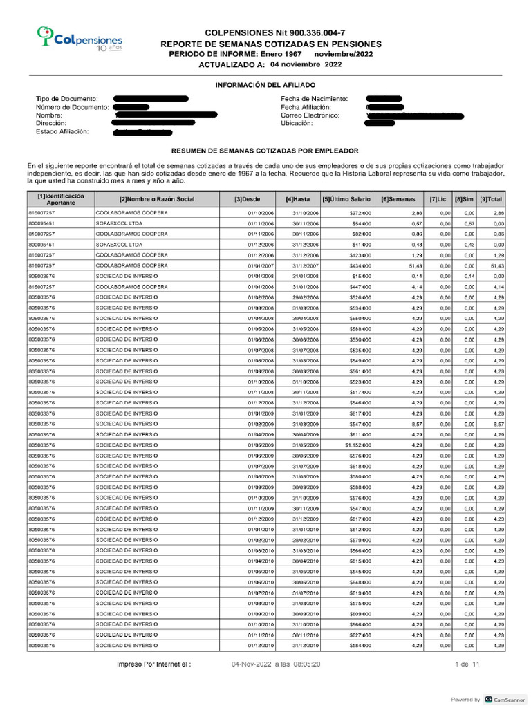 Historial Laboral Colpensiones | PDF