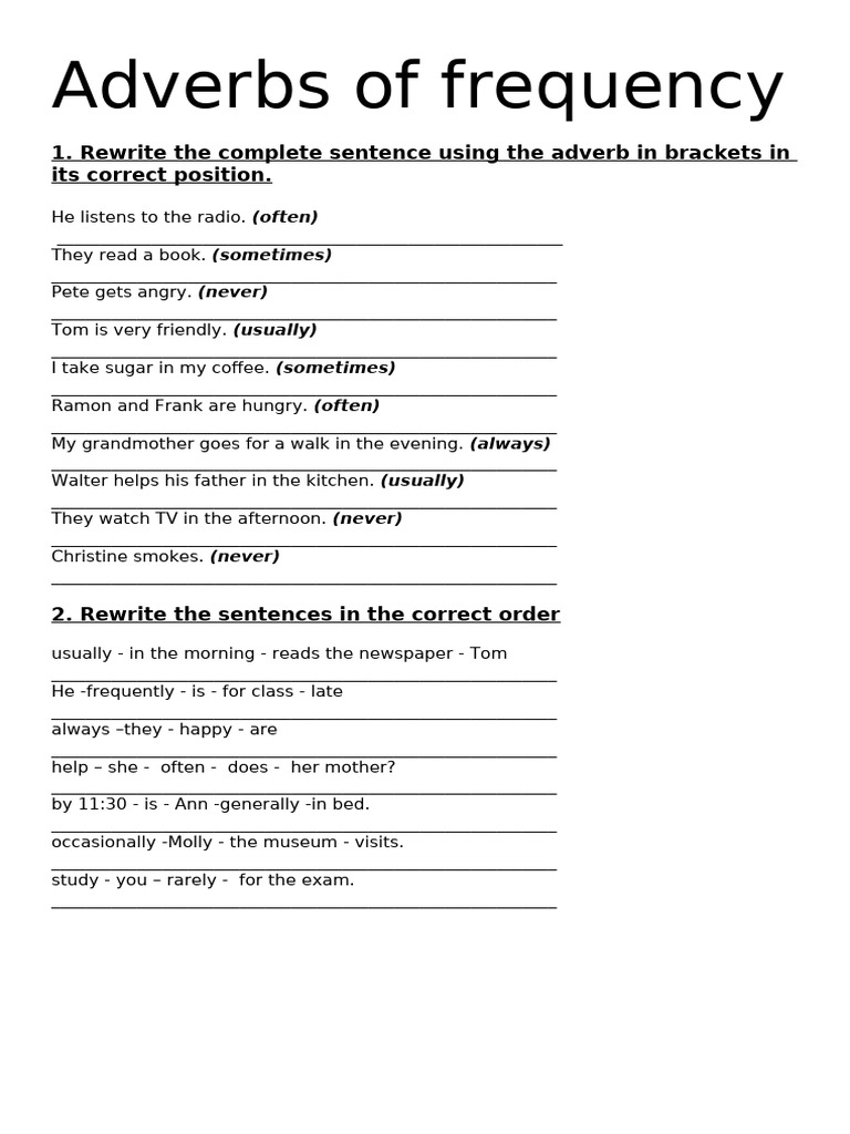 Adverbs of Frequency Fun Activities Games - 15322 | PDF | General Fiction