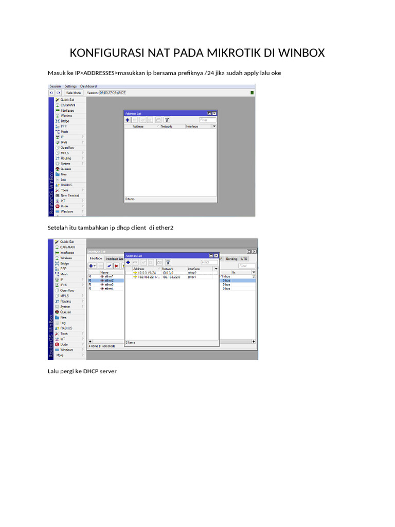 Konfigurasi Nat Pada Mikrotik Di Winbox Ridho | PDF