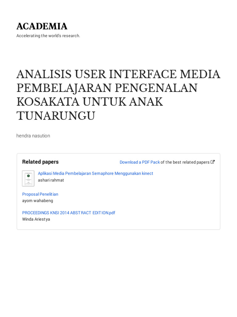 Analisis User Interface Media Pembelajaran Pengenalan Kosakata Untuk Anak Tunarungu | PDF