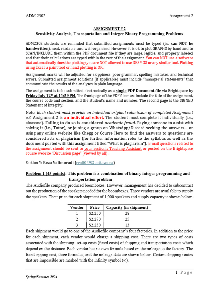 ADM 2302 Assignment 2 S24 | PDF | Net Present Value | Computers