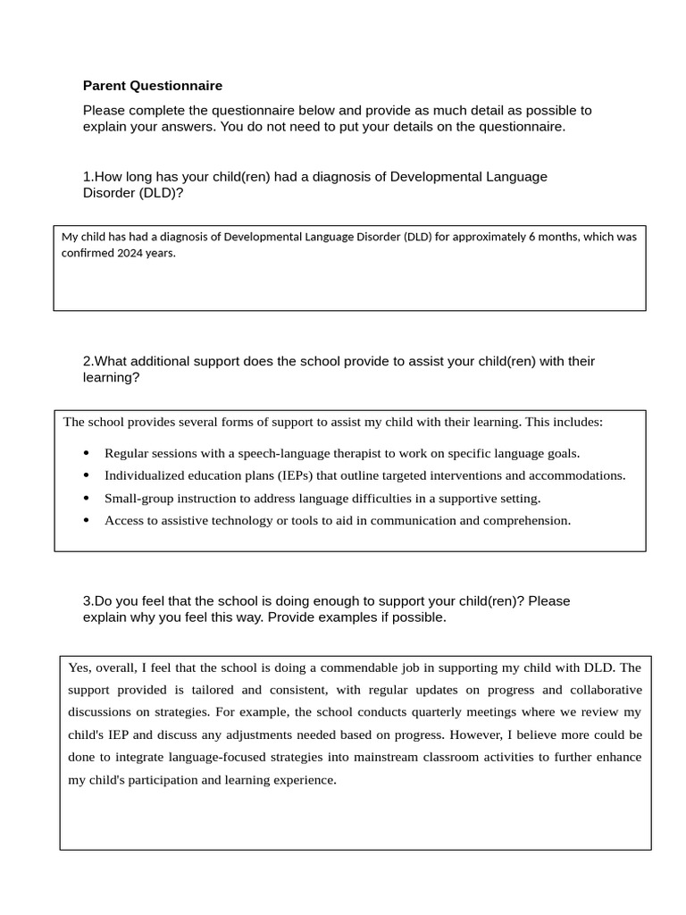 Parental Questionnaire | PDF