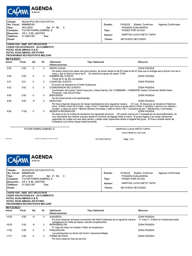 Agenda Evento Pasadía Kualamana | PDF | Cocina | Alimentos