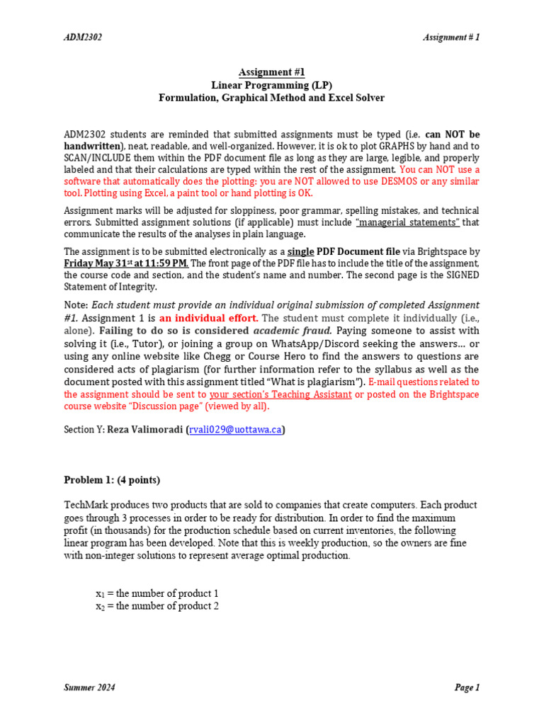 Linear Programming Assignment Guide | PDF | Linear Programming | Applied Mathematics