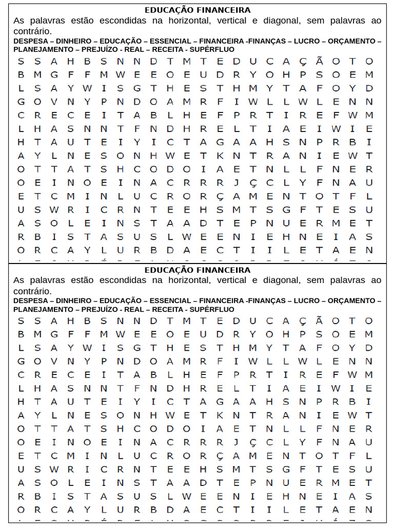 CAÇA PALAVRAS ED. FINANCEIRA | PDF