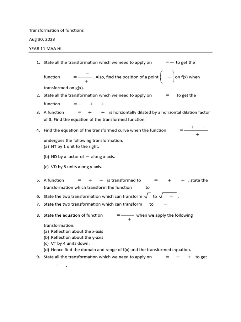Worksheet on Transformation | PDF