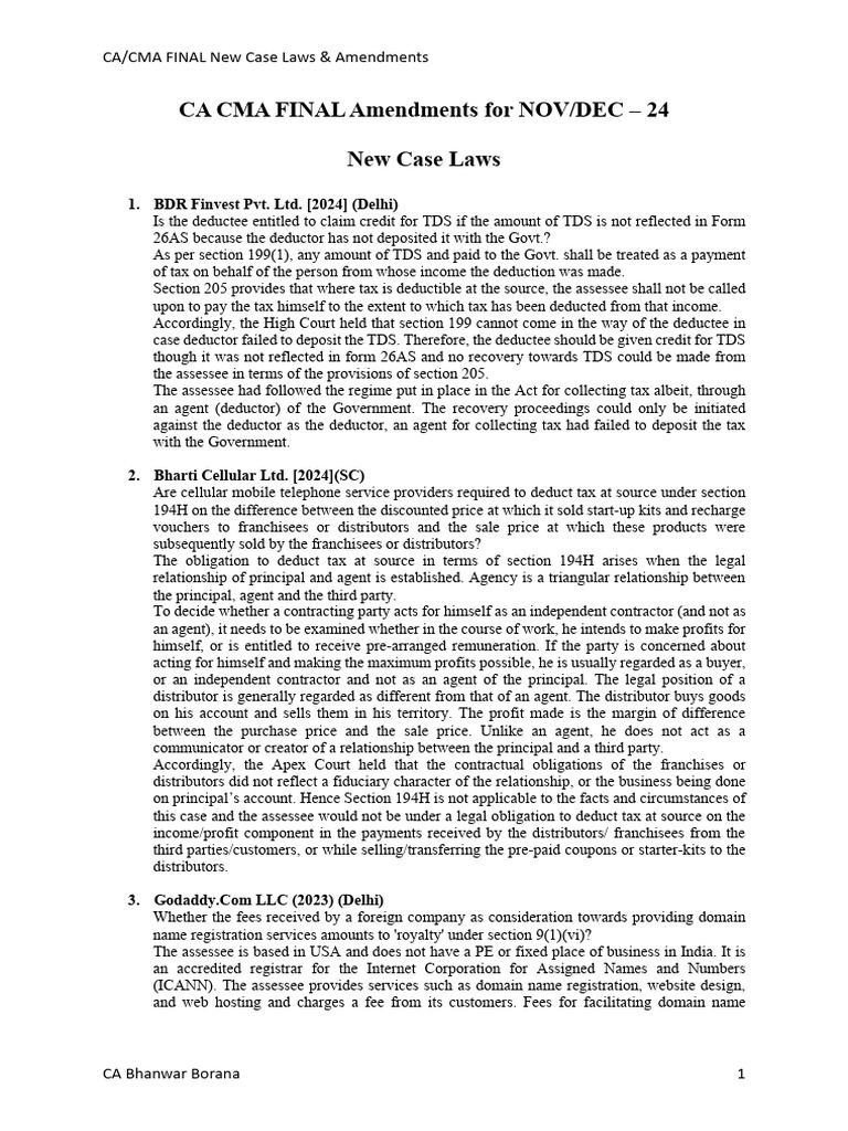 New Case Laws & Amendments For Final Nov - Dec 2024 Exams | PDF | Law ...