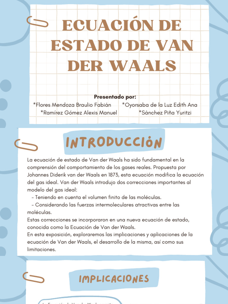 E.D.E. de Van Der Waals | PDF | Gases | Ciencia y matemáticas