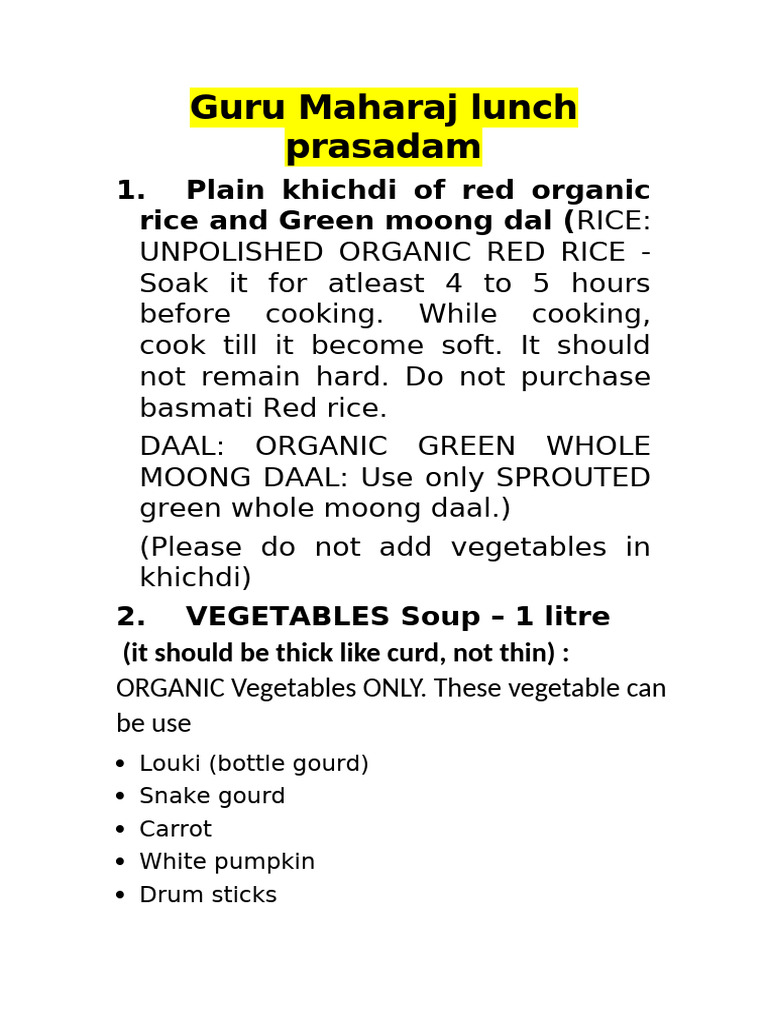Guru Maharaj Lunch Prasadam | PDF