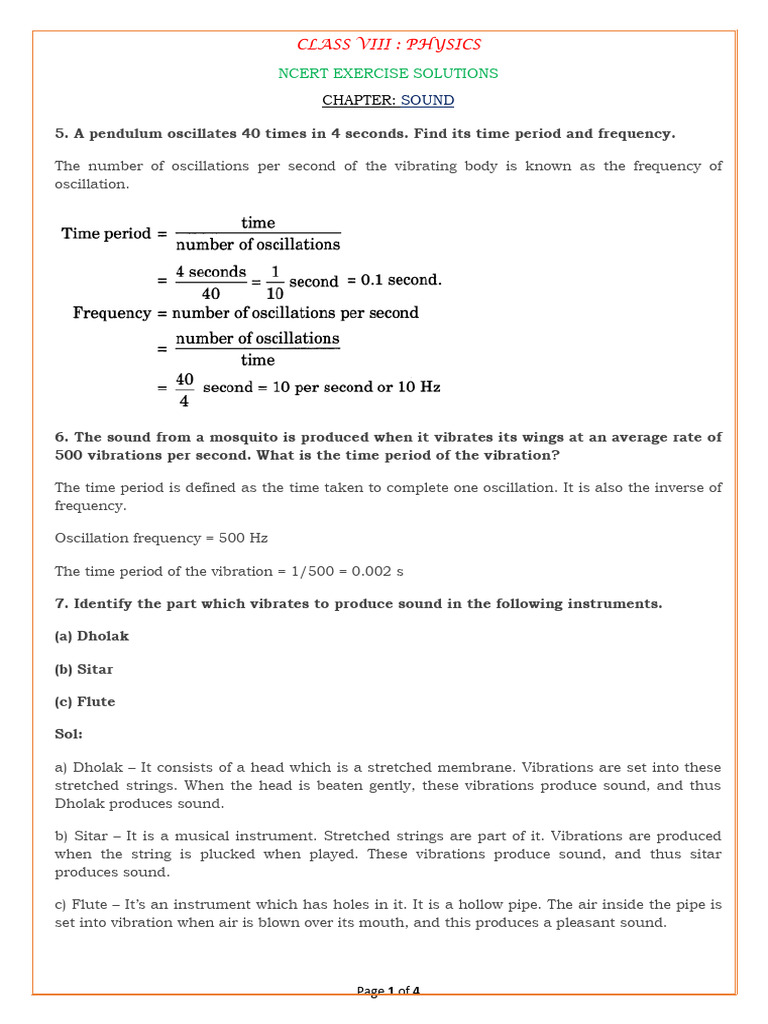 CLASS VIII NCERT & Extra Questions (Sound) | PDF