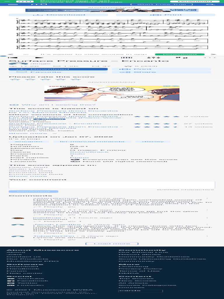 Surface Pressure - Encanto Sheet Music For Piano 3 | PDF