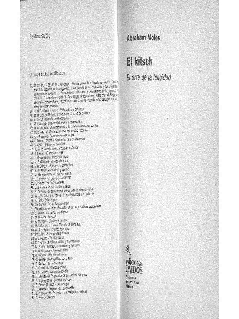 El Kitsch El Arte de La Felicidad | PDF