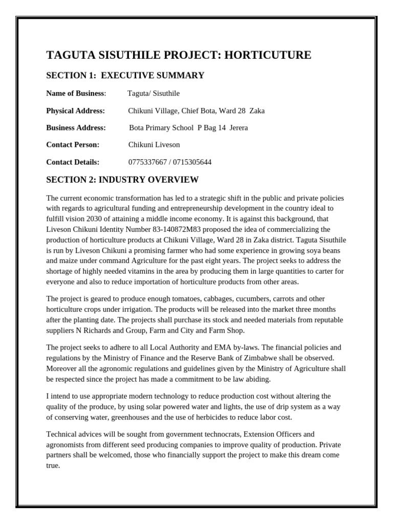 Taguta Sisuthile Project Horticuture | PDF | Agriculture | Horticulture