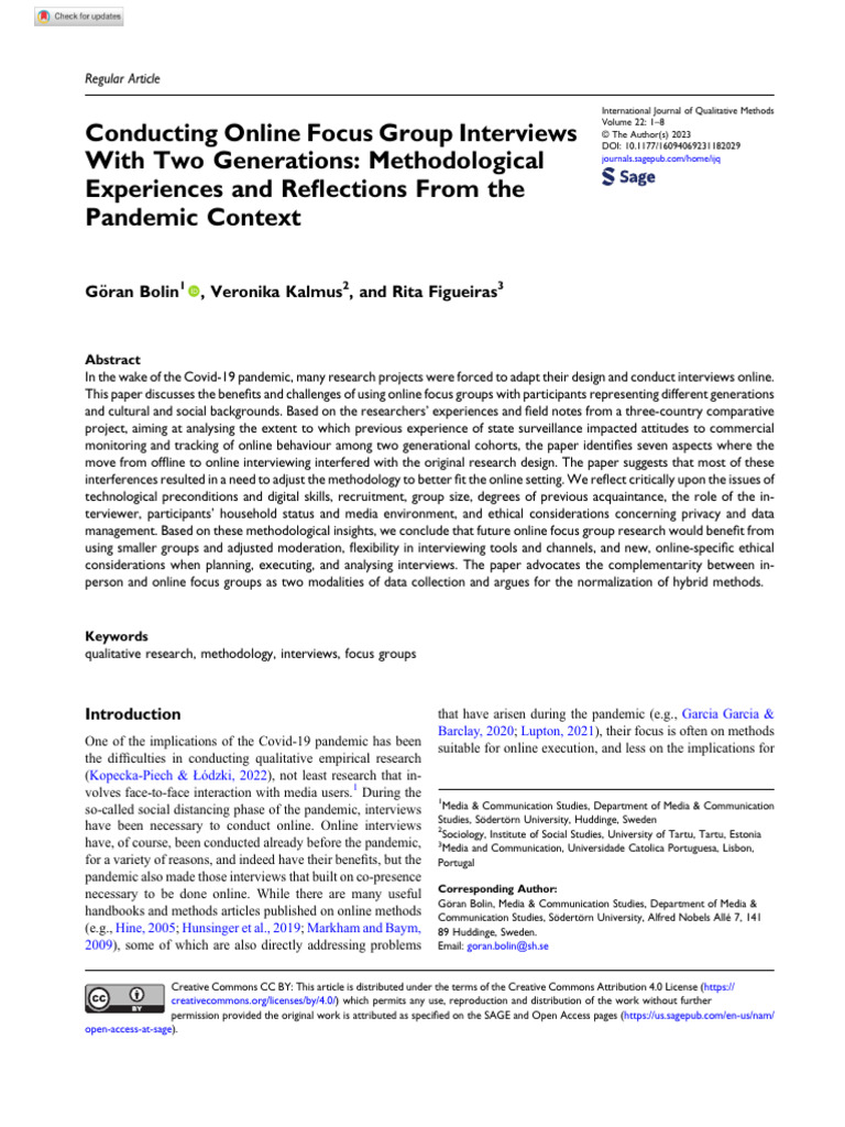 Bolin Et Al 2023 Conducting Online Focus Group Interviews With Two Generations Methodological ...