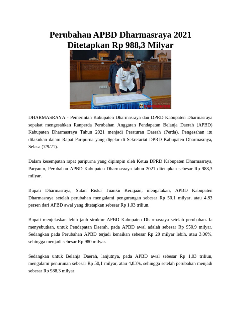APBD Dharmasraya 2021 Dan 2022 | PDF