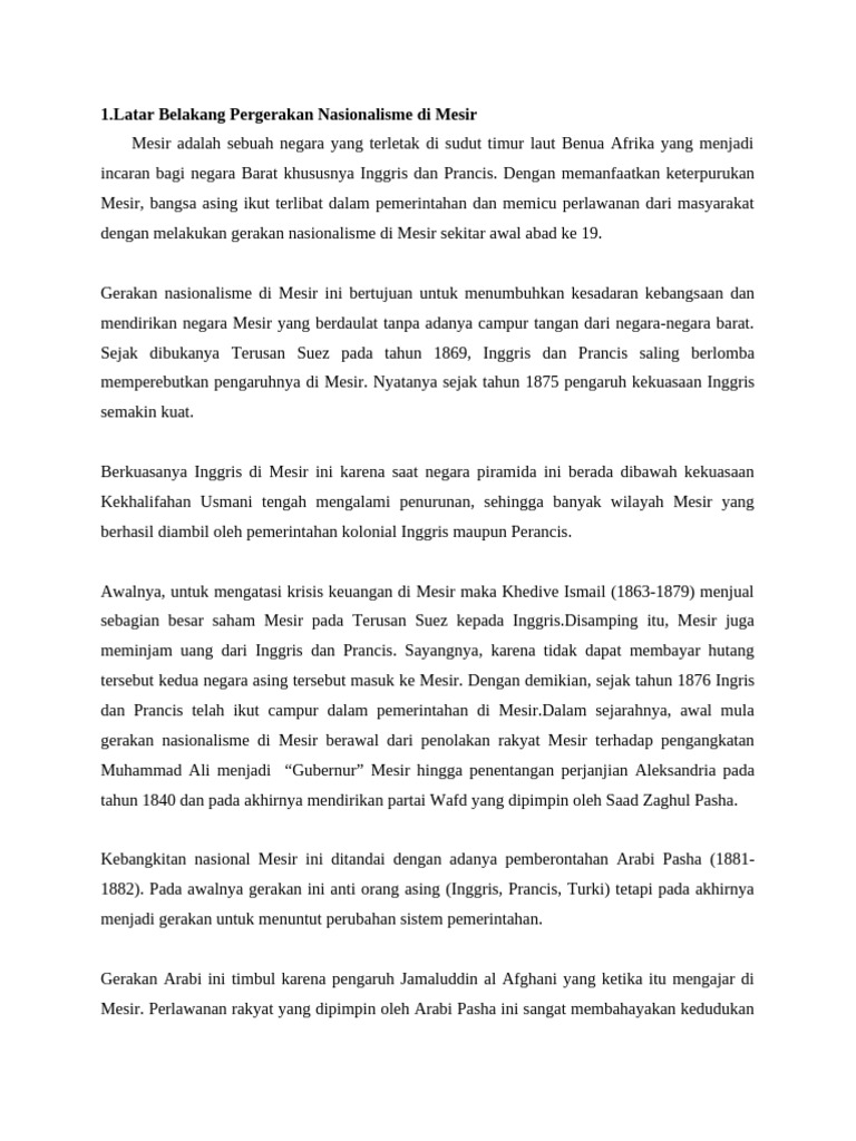 Pergerakan Nasionalisme Di Mesir | PDF