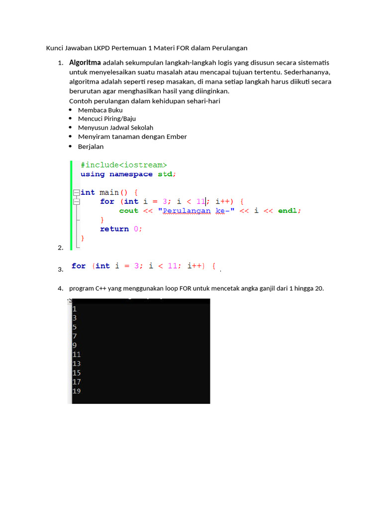 Kunci Jawaban LKPD Pertemuan 1 Materi FOR Dalam Perulangan | PDF