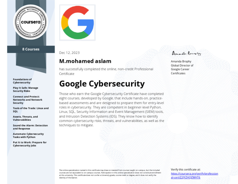 Coursera Cyber Security Certificate | PDF