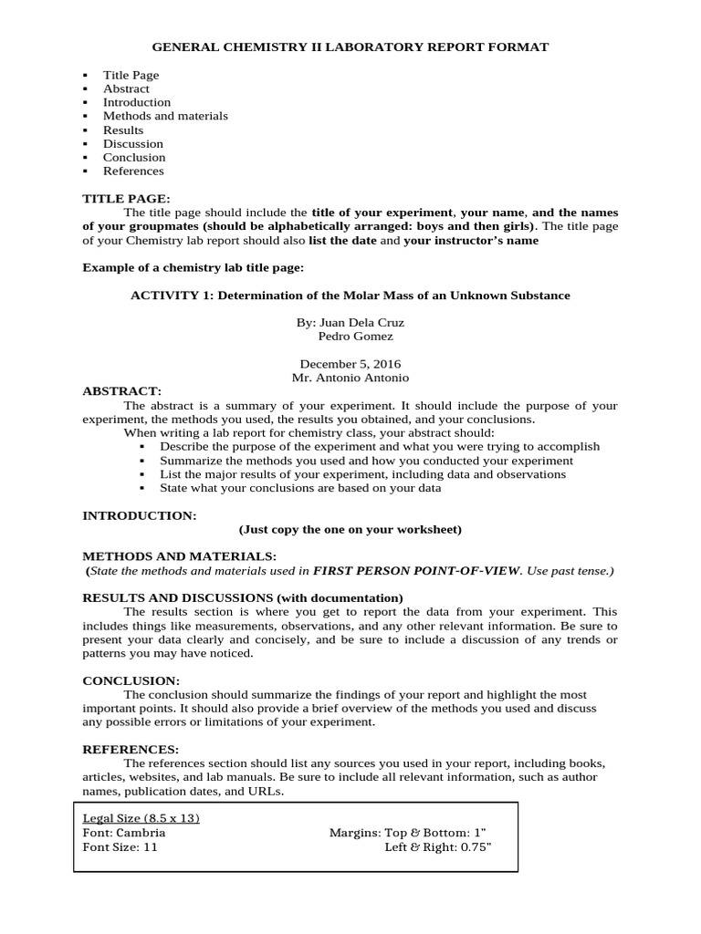 General Chemistry I Laboratory Report Format | PDF | Experiment ...