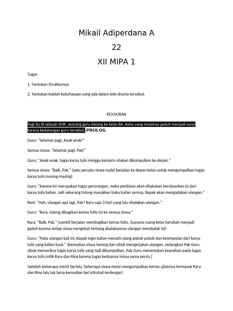 Latihan Tugas Drama | PDF