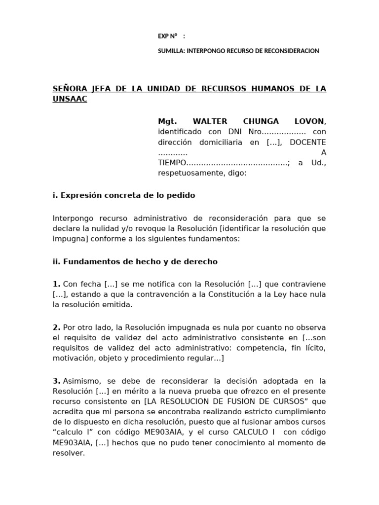 Recurso de Reconsideracion | PDF