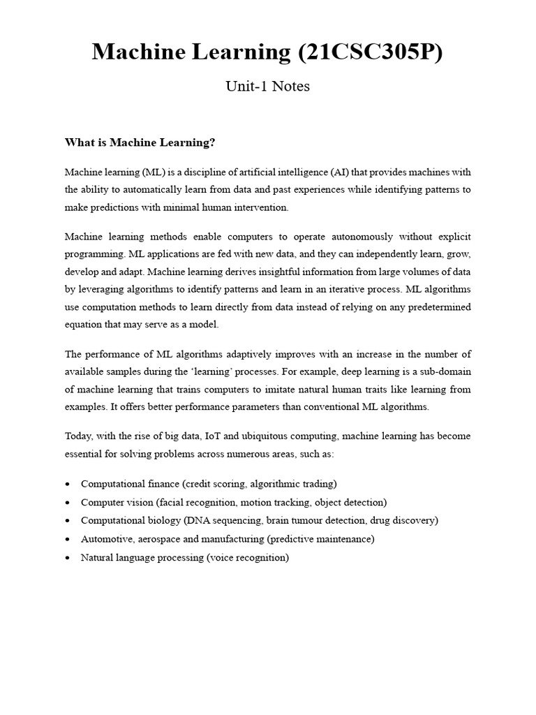 ML Unit-1 | PDF