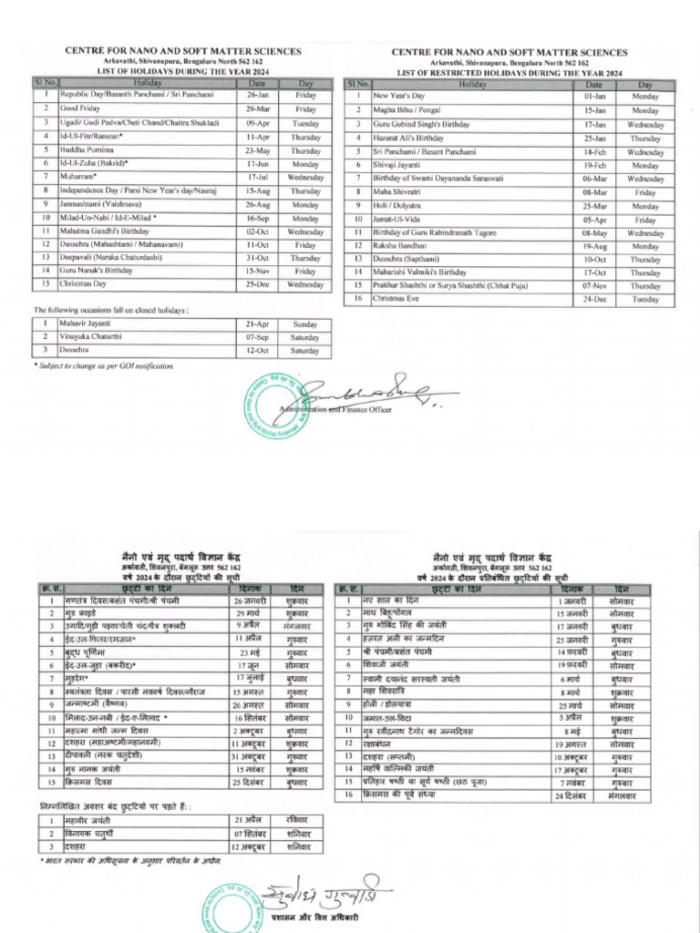 2024 Holiday List | PDF