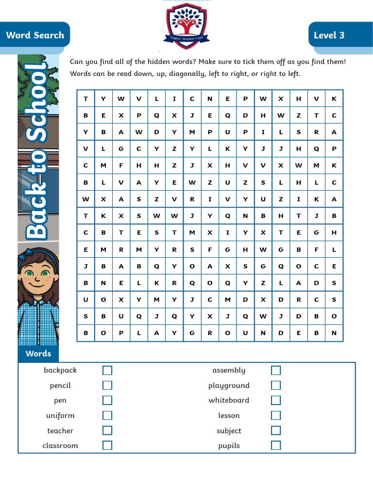 Back to School Word Search Level 3 | PDF