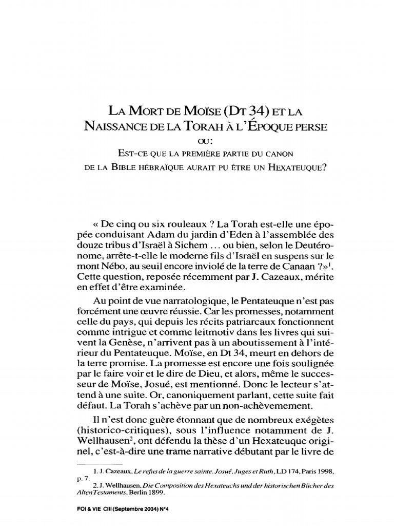 Thomas Römer - La Mort de Moïse (DT 34) Et La Naissance de La Torah À L ...