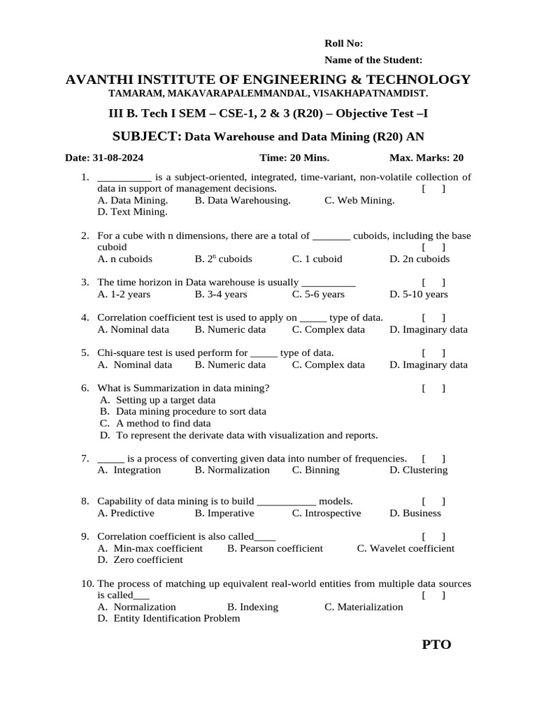 DWDM OFFLINE BITS (III B. Tech CSE - 1,2 & 3) | PDF