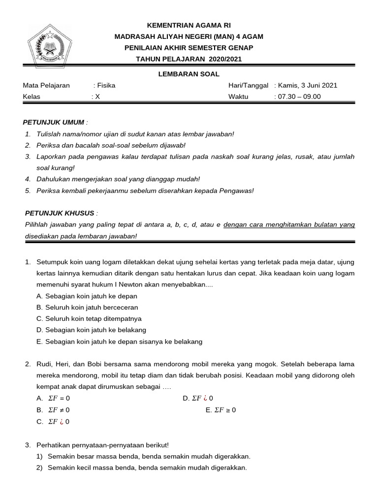 Soal UAS Kela X 2021 | PDF