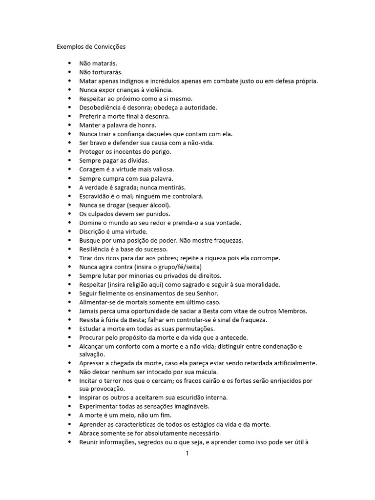 Material de Apoio - VTM V5 - Exemplos de Convicções | PDF