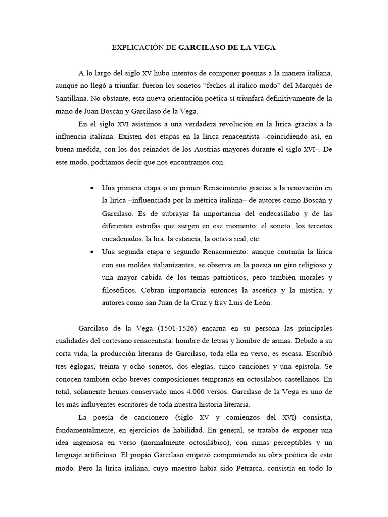 Explicación de Garcilaso de La Vega | PDF