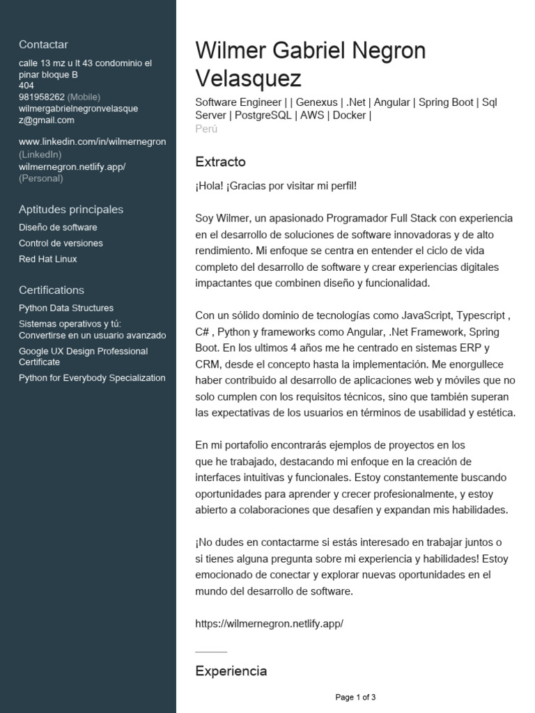 Programador Genexus y CRM en Perú | PDF | Software | Software Engineering