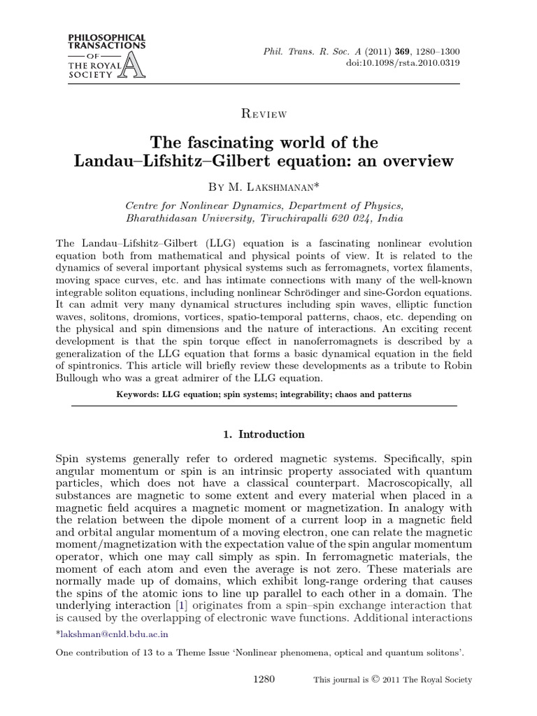 Landau - Lifshitz - Gilbert (LLG) Equation | PDF