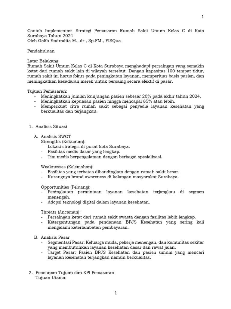 Contoh Implementasi Strategi Pemasaran Rumah Sakit Umum Kelas C Di Kota ...