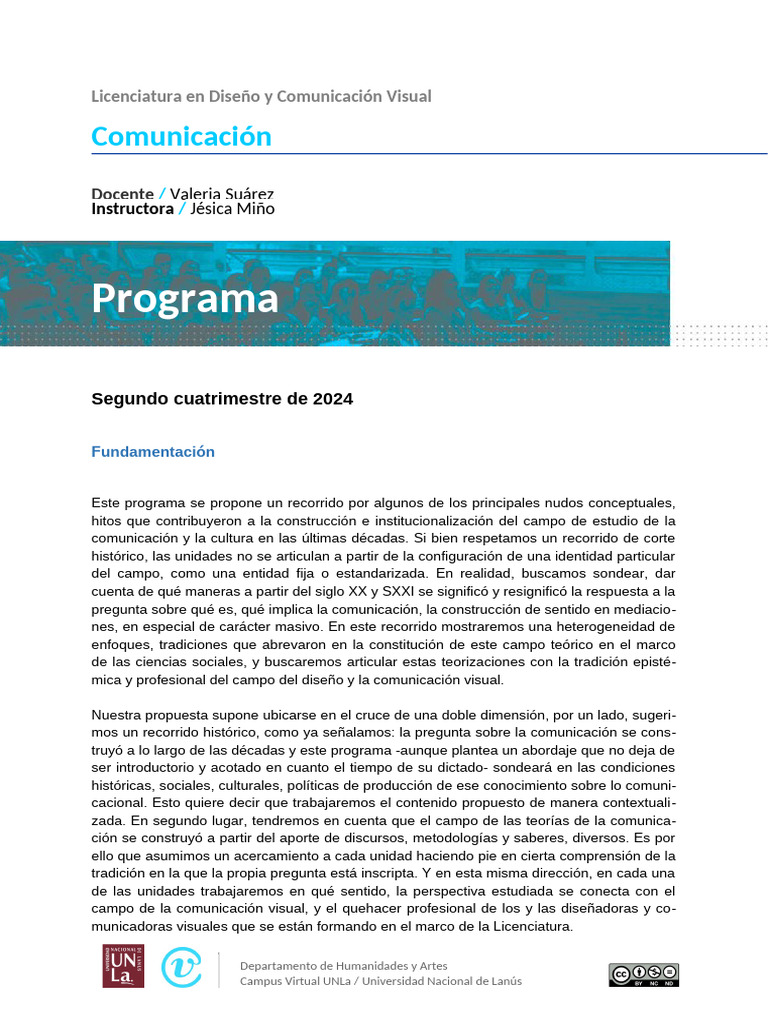 Programa VSuárez Comunicación 2do Cuatri 2024 | PDF